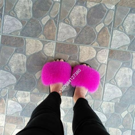 Шльопанці з песцем колір фуксія 💕