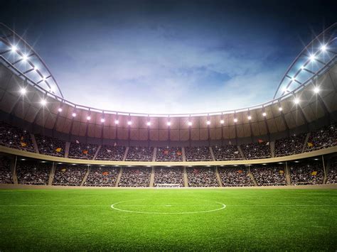 Panoramic Football Stadium Mural Wallpaper With Green Field And Crowd