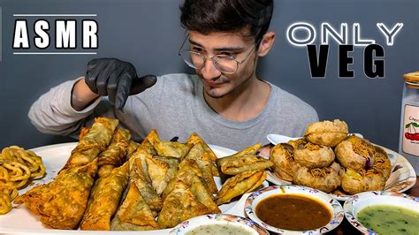 Asmr Mukbang Veg Samosa Veg Kachori Eating Veg Rolls Pani Puri