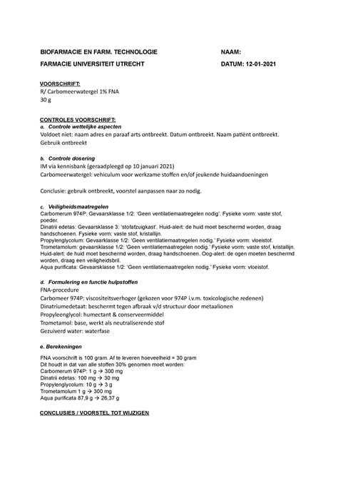 Cbv Carbomeerwatergel Biofarmacie En Farm Technologie Farmacie