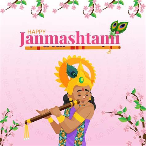 행복한 Krishna Janmashtami 인도 축제 템플릿의 배너 디자인 프리미엄 벡터