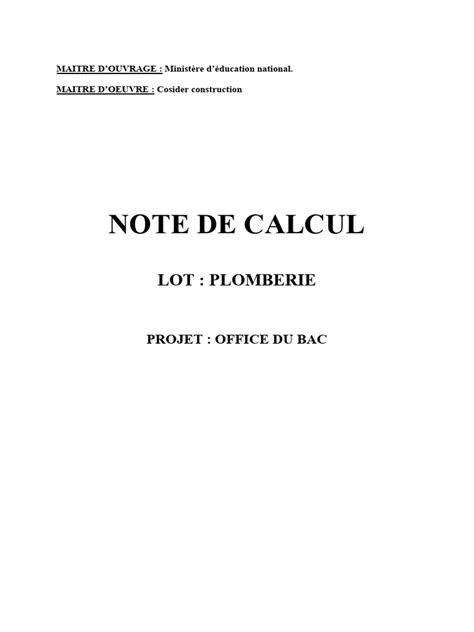 Note De Calcul Plomberie Pdf