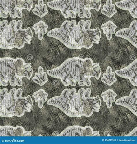 Hand Drawn Triceratops Fossil Bones Dinosaur Seamless Pattern Gender Neutral Jurassic