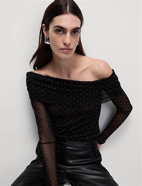 Buy Embellished Off The Shoulder Bardot Top At Marks And Spencer