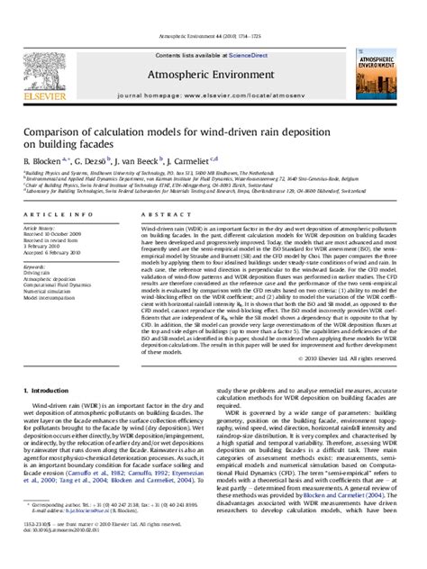 Pdf Comparison Of Calculation Models For Wind Driven Rain Deposition On Building Facades
