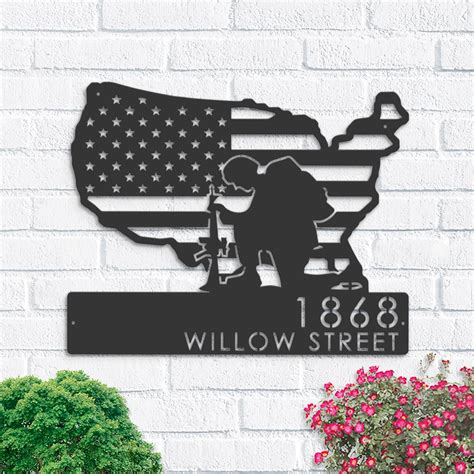 Personalized Soldier American Flag Patriotic Army Metal Address Sign