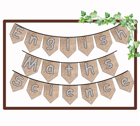 Editable Classroom Display Banner Stripes Hessian Classroom Bunting Pack English Maths Science