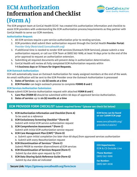 Ecm Authorization Information And Checklist Form A