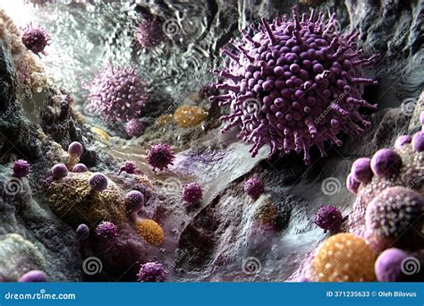 Viruses Attacking Cells Or Bacterias Under Microscope Royalty Free