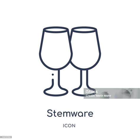 食品のアウトラインコレクションからの線形 Stemware アイコン白い背景に孤立した細い線の Stemware アイコンstemware