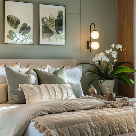 17h A Luxury Bedroom With Neutral Colors SAGE GREEN ACCENT PILLOWS Wide