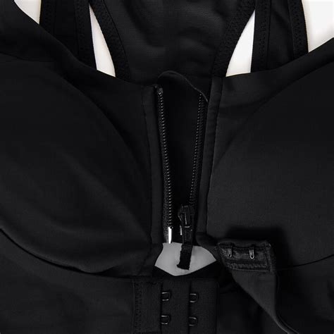 Womens High Support Double Layer Zipped Bra Black Kalenji Decathlon