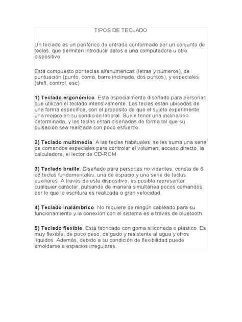 Tipos De Teclado Pdf Teclado Informática