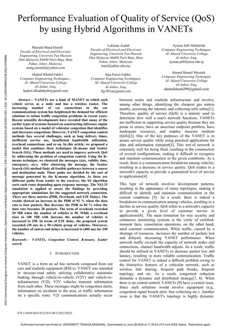 Pdf Performance Evaluation Of Quality Of Service Qos By Using Hybrid Algorithms In Vanets