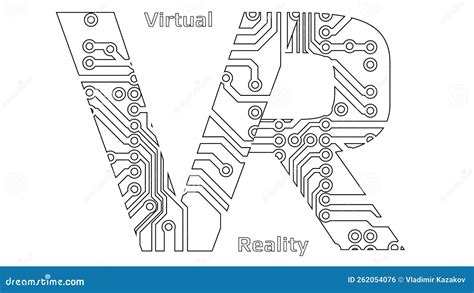 Black Contours Of Letters Vr Abbreviation For Virtual Reality Perforated With Pcb Circuit Board