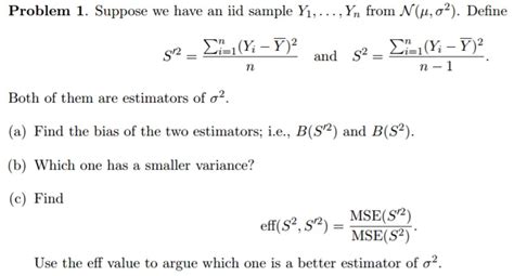 Solved Suppose We Have An Iid Sample Y1 Yn From N