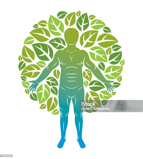 벡터 일러스트 레이 션의 흰색 바탕에 서 고 자연 그린을 사용 하 여 만든 나뭇잎 Greenman 이 교도 하나님은 유 개념에 대한 스톡 벡터 아트 및 기타 이미지 Istock