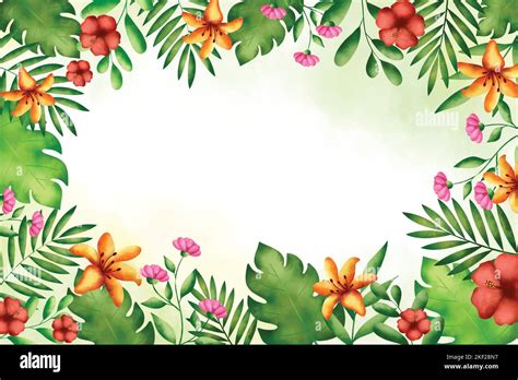 Watercolor Tropical Summer Background With Vegetation Vector Design