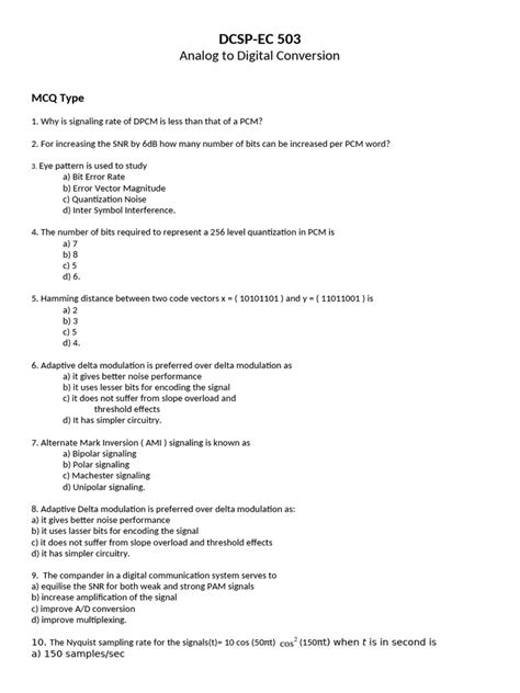 Dcsp Question Bank Pdf Sampling Signal Processing Signal To Noise Ratio