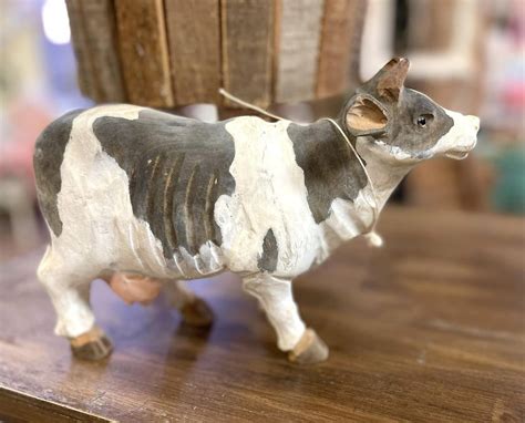 Hand Carved Wooden Cow Little Sparrow