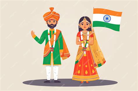 Premium Photo Indians In National Dress With A Flag Man And Woman In
