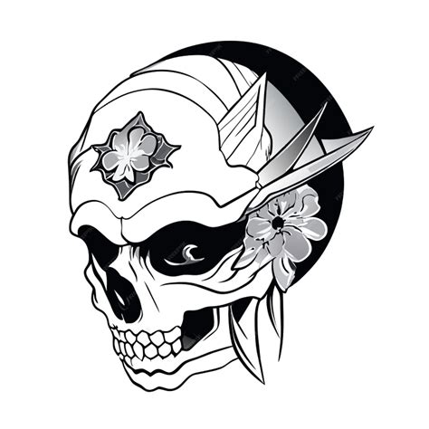 Premium Vector Japanese Skull Tattoo Front View Sketching Vector