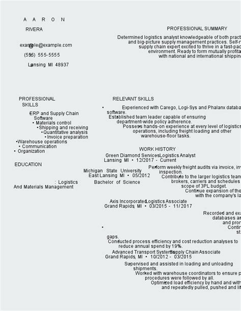 Professional Logistics Analyst Resume Examples