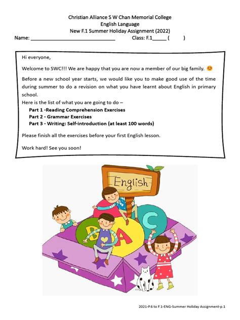 A2 2122 P6 To F1 Eng Summer Holiday Assignment Pdf Language