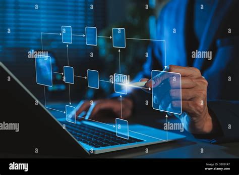 Workflow Automation And Business Process Mapping Concept Businessman Using Laptop With