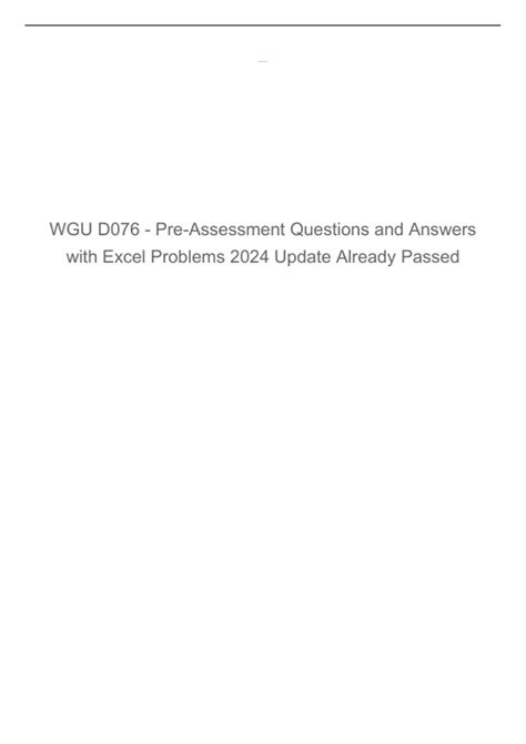 WGU D Pre Assessment Questions And Answers With Excel Problems Update Already Passed
