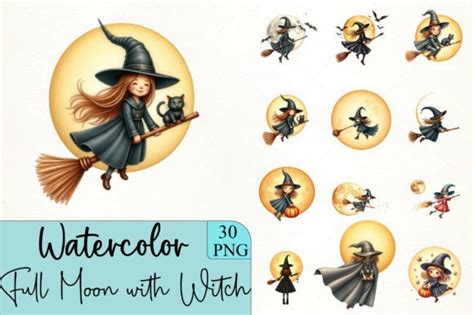 Full Moon With Witch Clipart Graphic By Creative Home · Creative Fabrica
