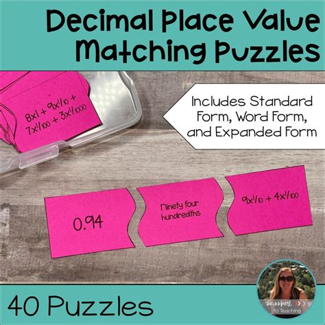 Decimal Place Value Matching Puzzles Made By Teachers