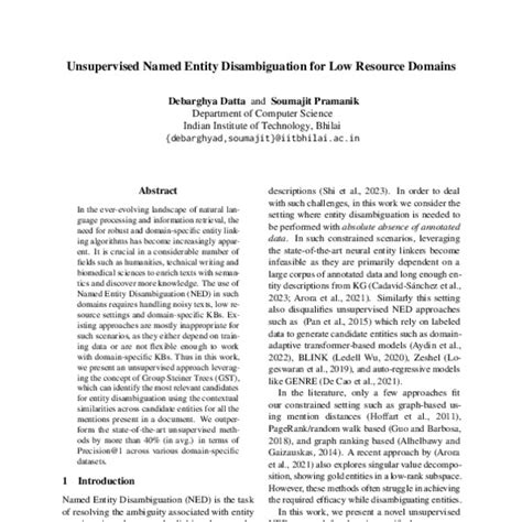 Unsupervised Named Entity Disambiguation For Low Resource Domains Acl