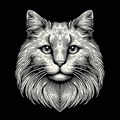 Premium Vector Cat Illustration With Engraving Style