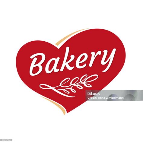하트 모양 라벨 배지 엠블럼에 있는 베이커리 필기 글자 로고 빈티지 스타일입니다 황금 밀 로고에 대한 스톡 벡터 아트 및 기타 이미지 Istock
