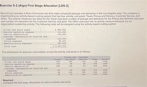 Solved Exercise 5 2 Algo First Stage Allocation LO5 2 Chegg