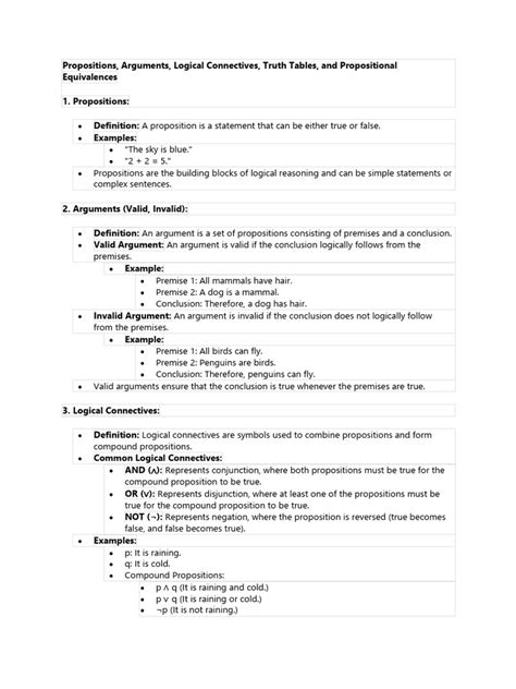 qr2 1 3 propositions arguments logical connectives truth tables and