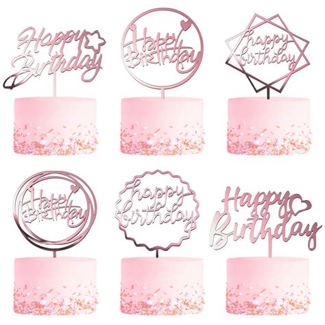 Buy 6 Pack Rose Gold Birthday Cake Topper Set Double Sided Glitter Acrylic Happy Birthday Sign
