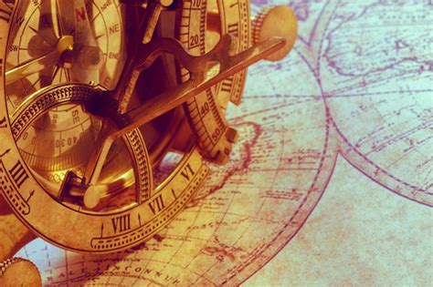 Premium Photo Old Compass Over Ancient Map