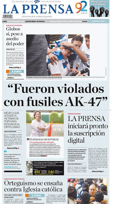 La Prensa Nicaragua Lunes 10 De Septiembre De 2018 Infobae