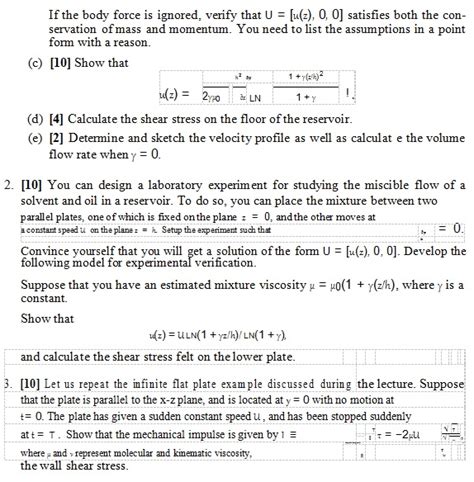 Theoretical Fluid Dynamics Science Assignment Question