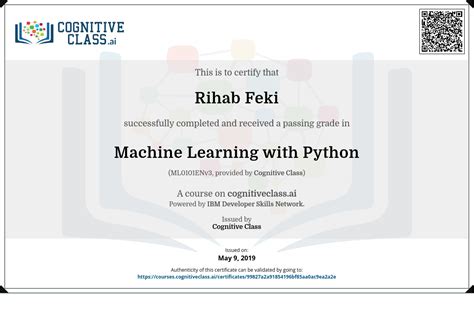 Cognitive Class ML0101ENv3 Certificate Cognitive Class