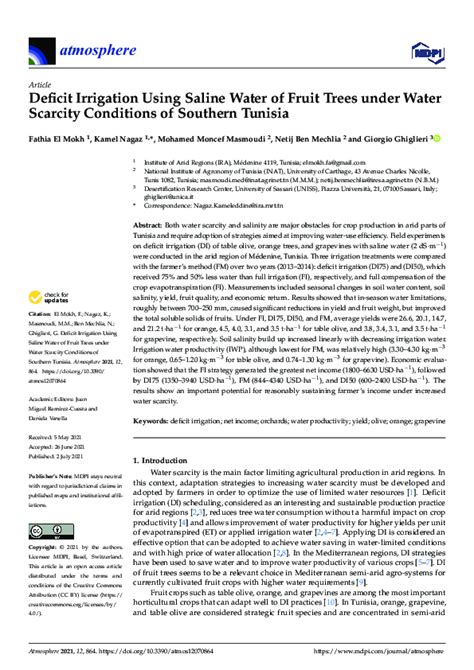 Pdf Deficit Irrigation Using Saline Water Of Fruit Trees Under Water Scarcity Conditions Of