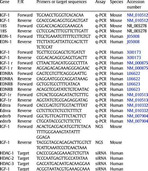 Primer And Target Sequences For Q Pcr And Sirna Download Scientific