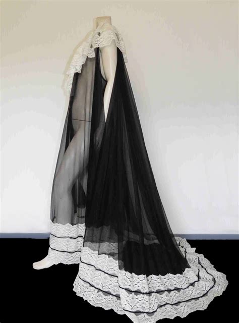 Sheer Black Peignoir Negligee With Ruffle And Train Louisa Amelia
