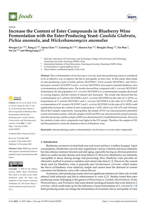 Pdf Increase The Content Of Ester Compounds In Blueberry Wine
