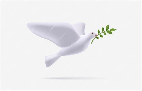 고립 된 비둘기와 올리브 가지의 3d 일러스트 양식에 일치시키는 평화의 상징 렌더링 프리미엄 벡터
