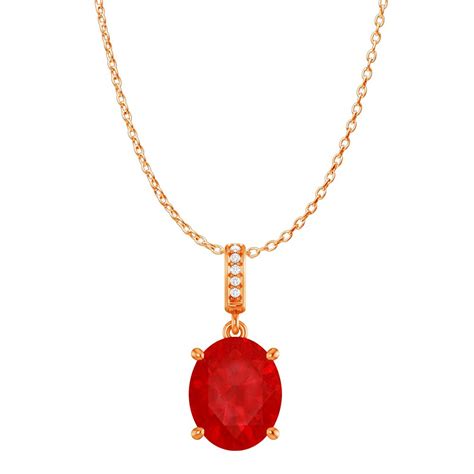 Cz Accented Oval Ruby Pendant In 14k Rose Gold Vermeil