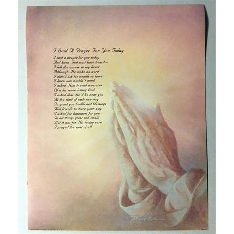 Prayer Poster Praying Hands Litho I Said A For You Today Print Poem 90
