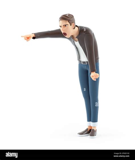 3d Angry Cartoon Man Shouting And Pointing Finger Illustration